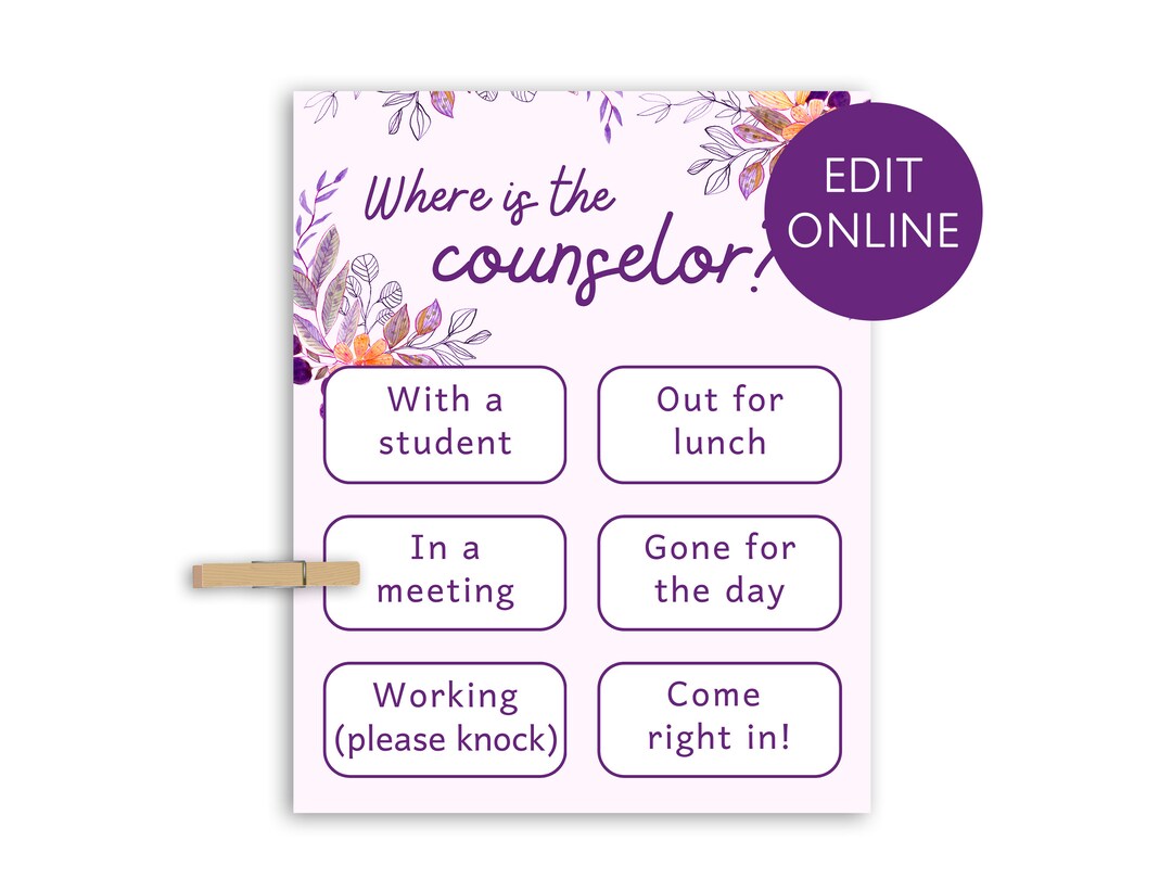EDITABLE Out of Office Door Sign for School Counselor, Guidance ...