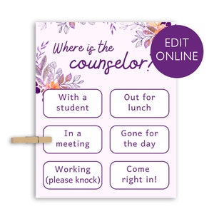 EDITABLE Out of Office Door Sign for School Counselor, Guidance ...
