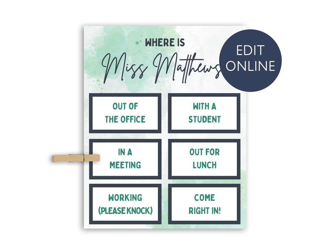 EDITABLE Out of Office Door Sign for Teacher, Counselor, Psychologist ...