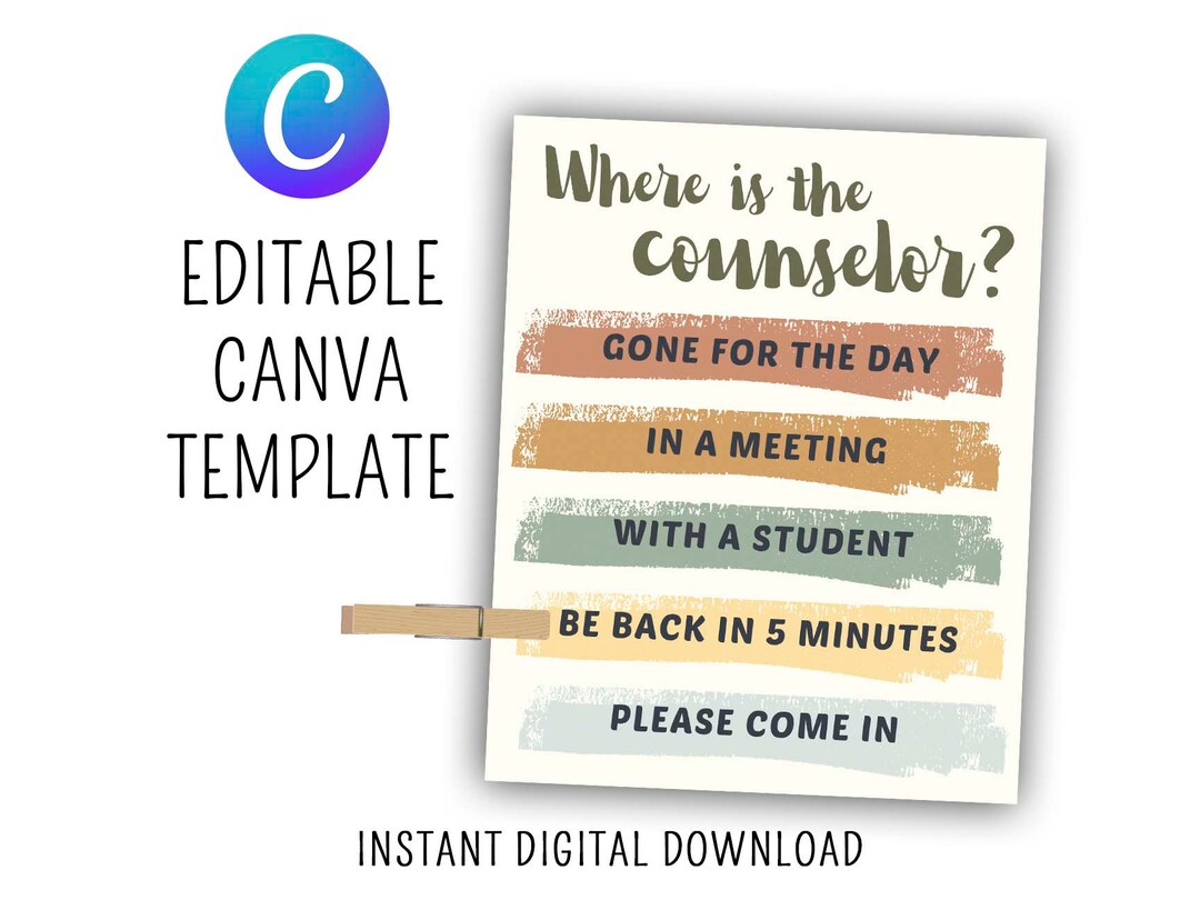 EDITABLE Out of Office Door Sign for School Counselor, Name Sign - Etsy