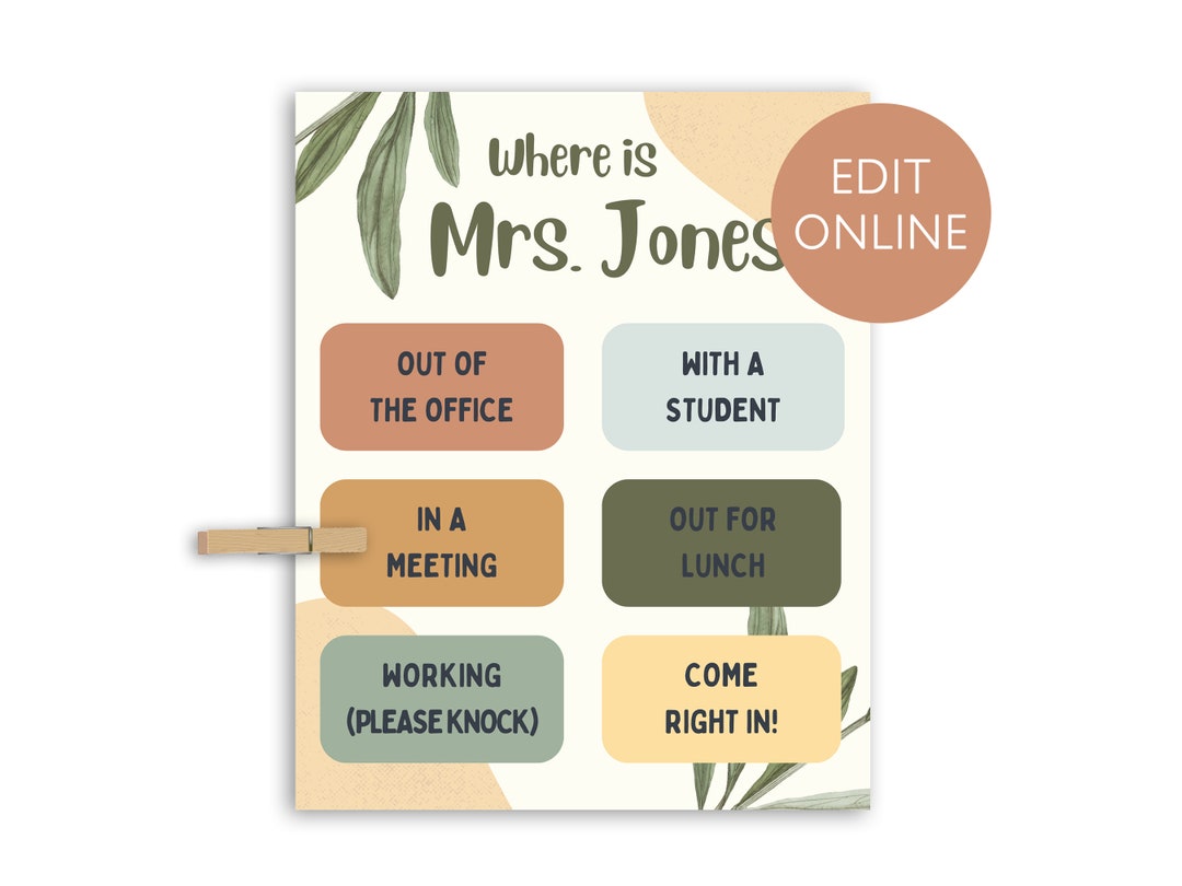 EDITABLE Out of Office Door Sign for Teacher, Counselor, Psychologist ...