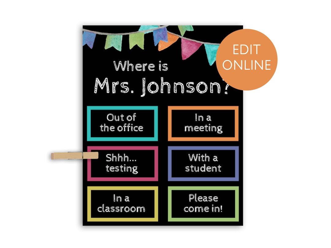 EDITABLE Out of Office Door Sign, Custom Name Sign for Teacher ...