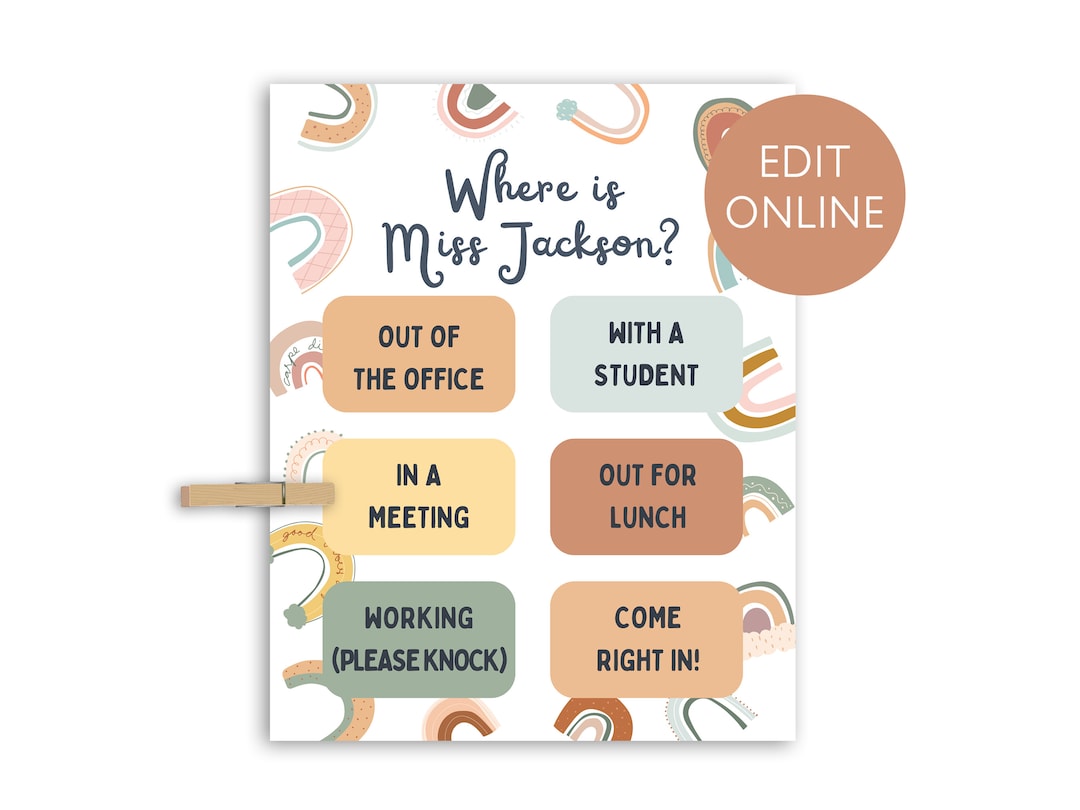 EDITABLE Out of Office Rainbow Door Sign - Etsy