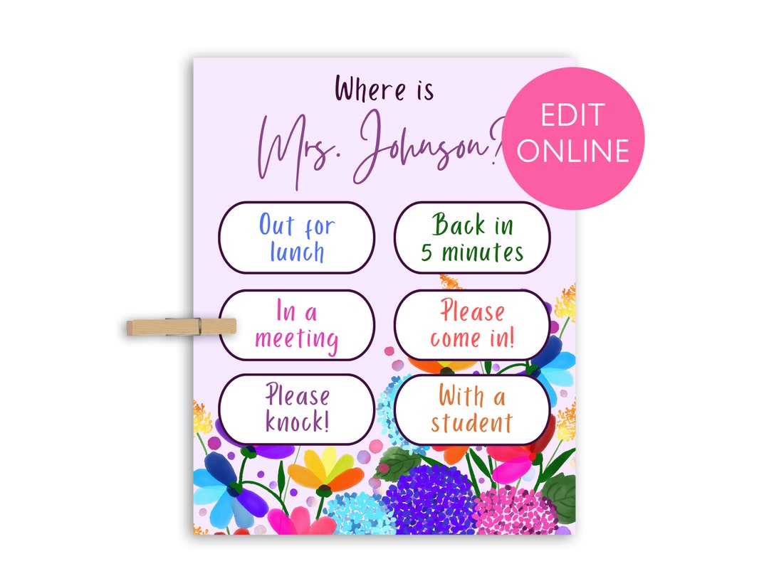EDITABLE Office Door Sign, Out of Office Name Sign for Teacher ...