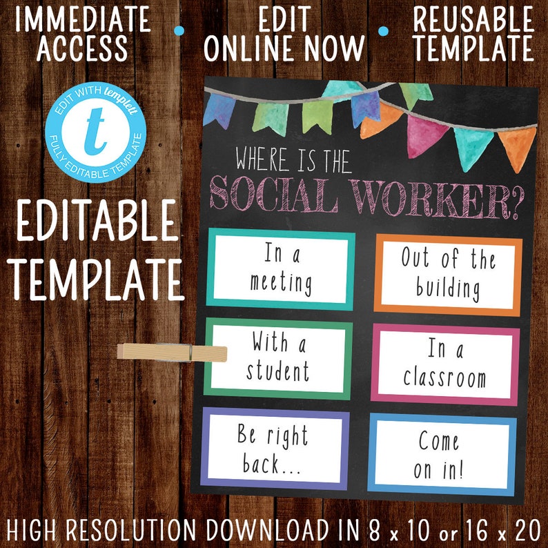 EDITABLE Where is the Social Worker Template Office Door Sign | Etsy