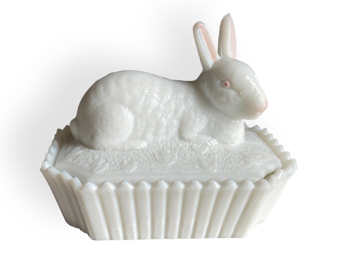 Vintage Milk Glass Bunny Butter Dish With Lid Westmoreland - Etsy