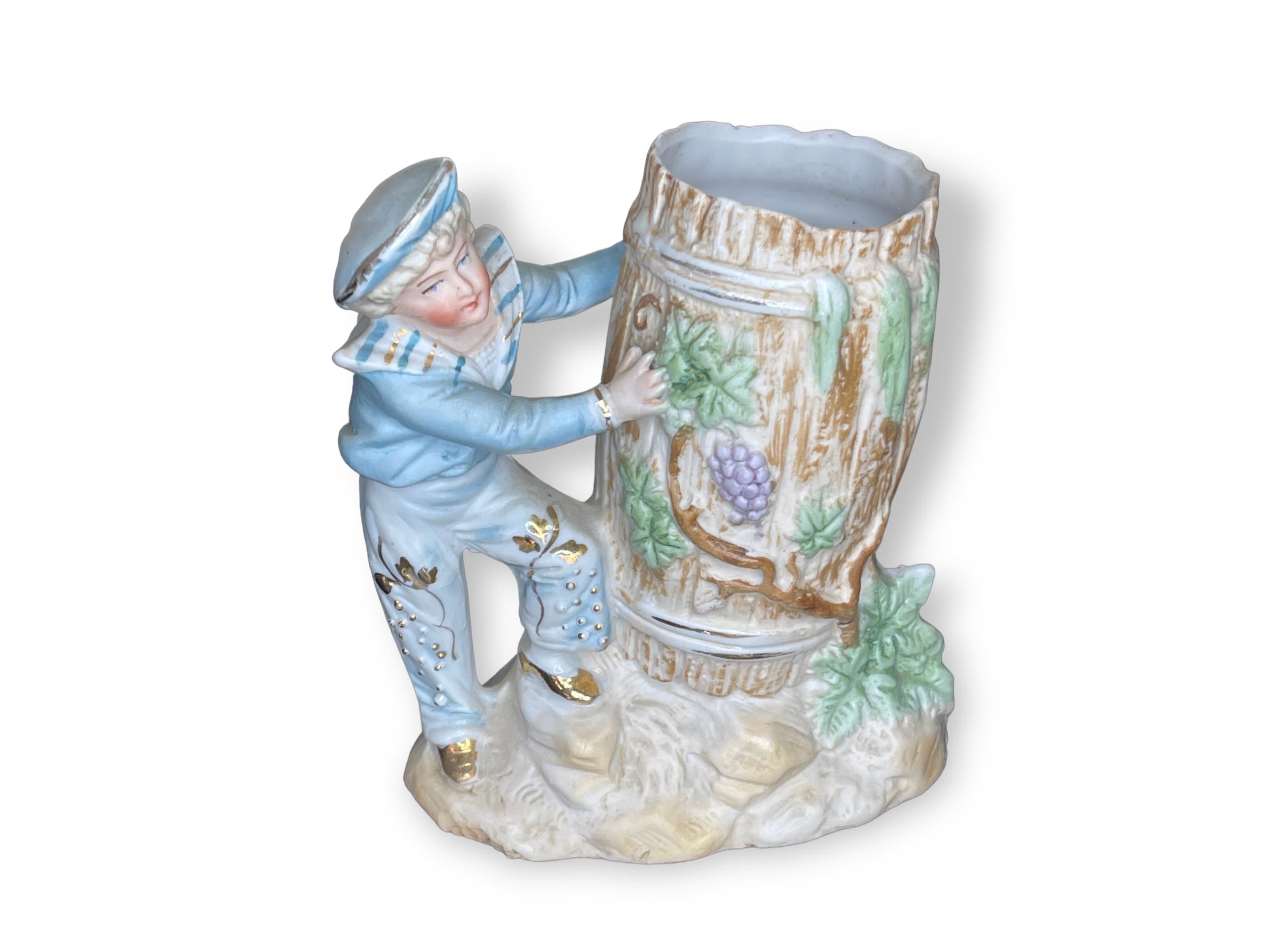 Rare Gebruder Heubach Germany Porcelain Boy With Wine Barrel // Vintage ...