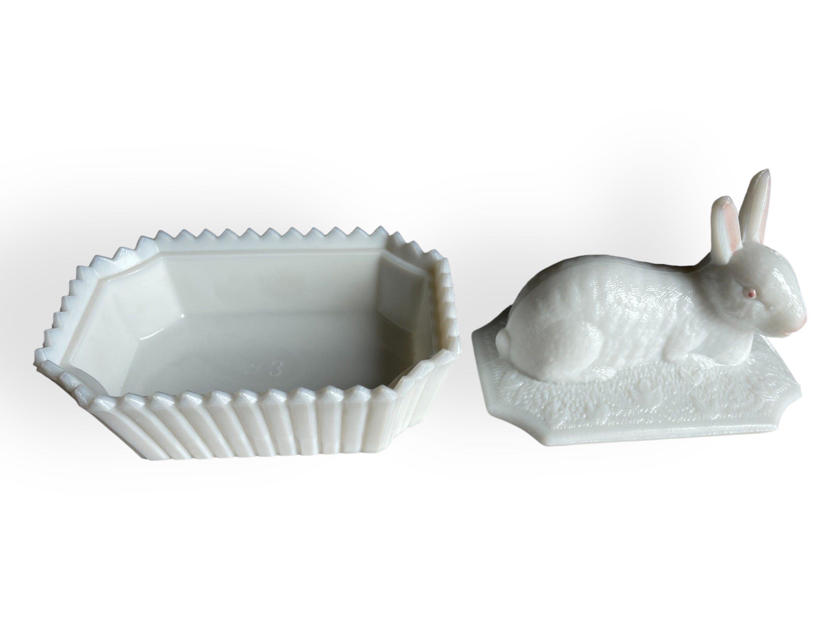 Vintage Milk Glass Bunny Butter Dish With Lid Westmoreland Candy Dish ...