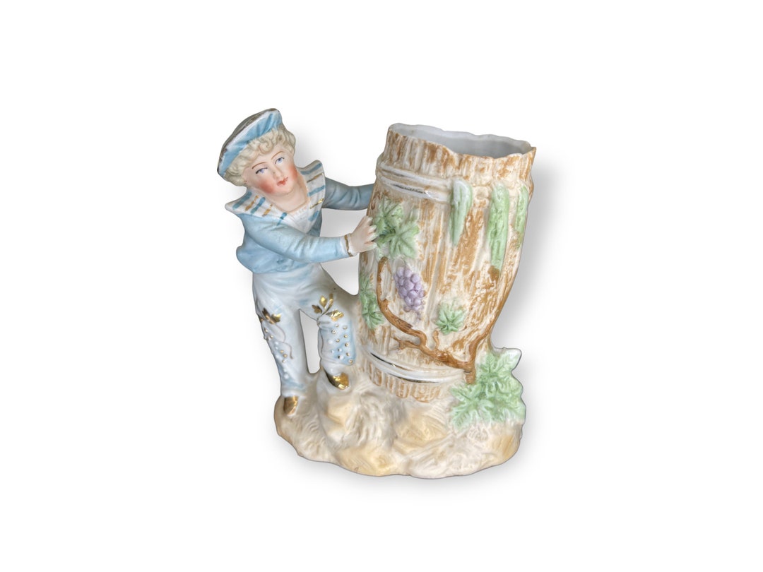Rare Gebruder Heubach Germany Porcelain Boy With Wine Barrel // Vintage ...
