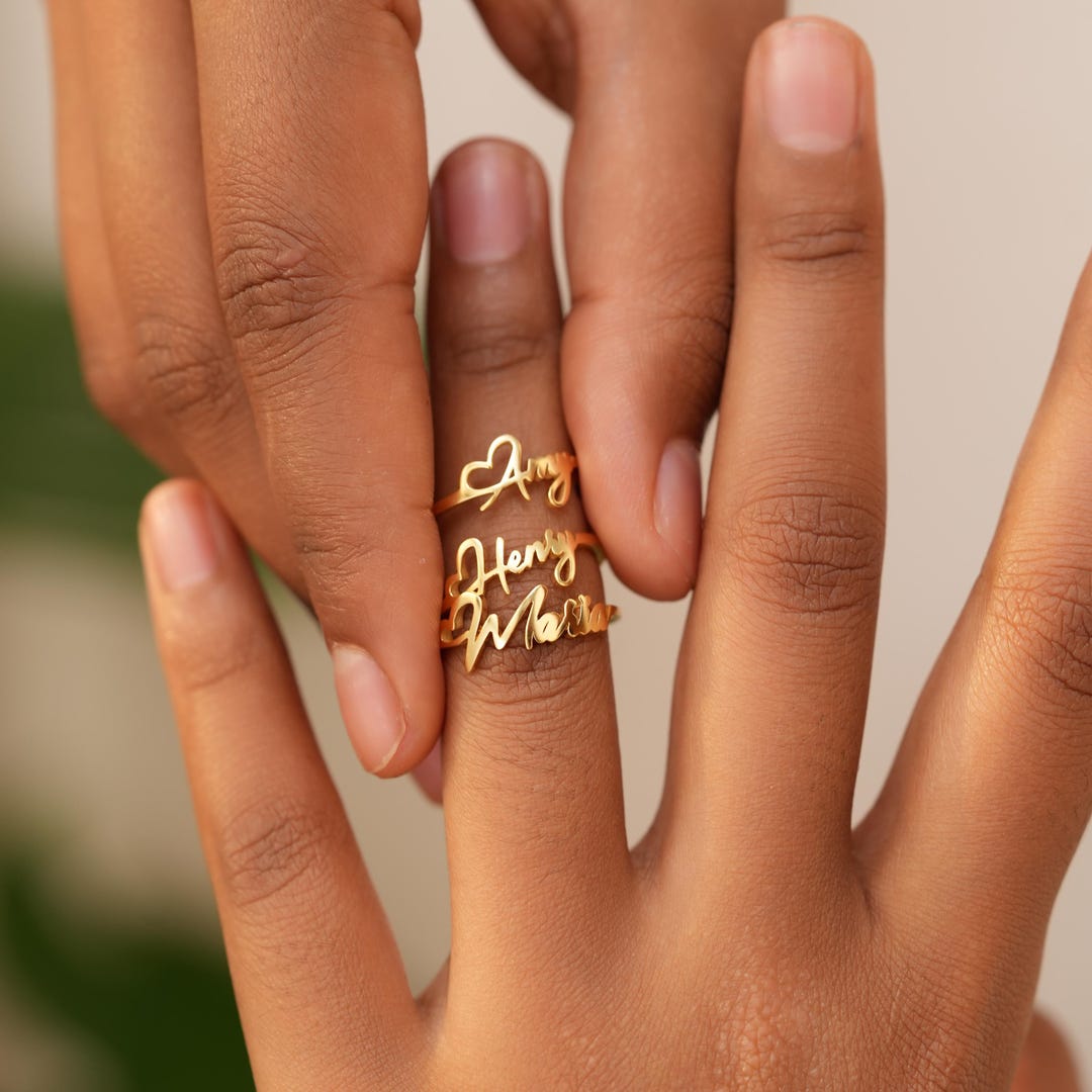 Minimalist Signature Font Ring | Custom Script Rings Gold | Gift for ...