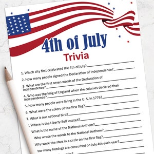 4th of July Printable Game, Fourth of July Trivia Game, Independence ...