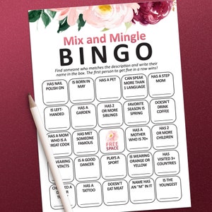 Mix and Mingle Bingo, Mother's Day Adult Games, Find the Guest Game ...