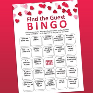 Find the Guest Bingo, Valentines Day Games, Printable Party Game ...