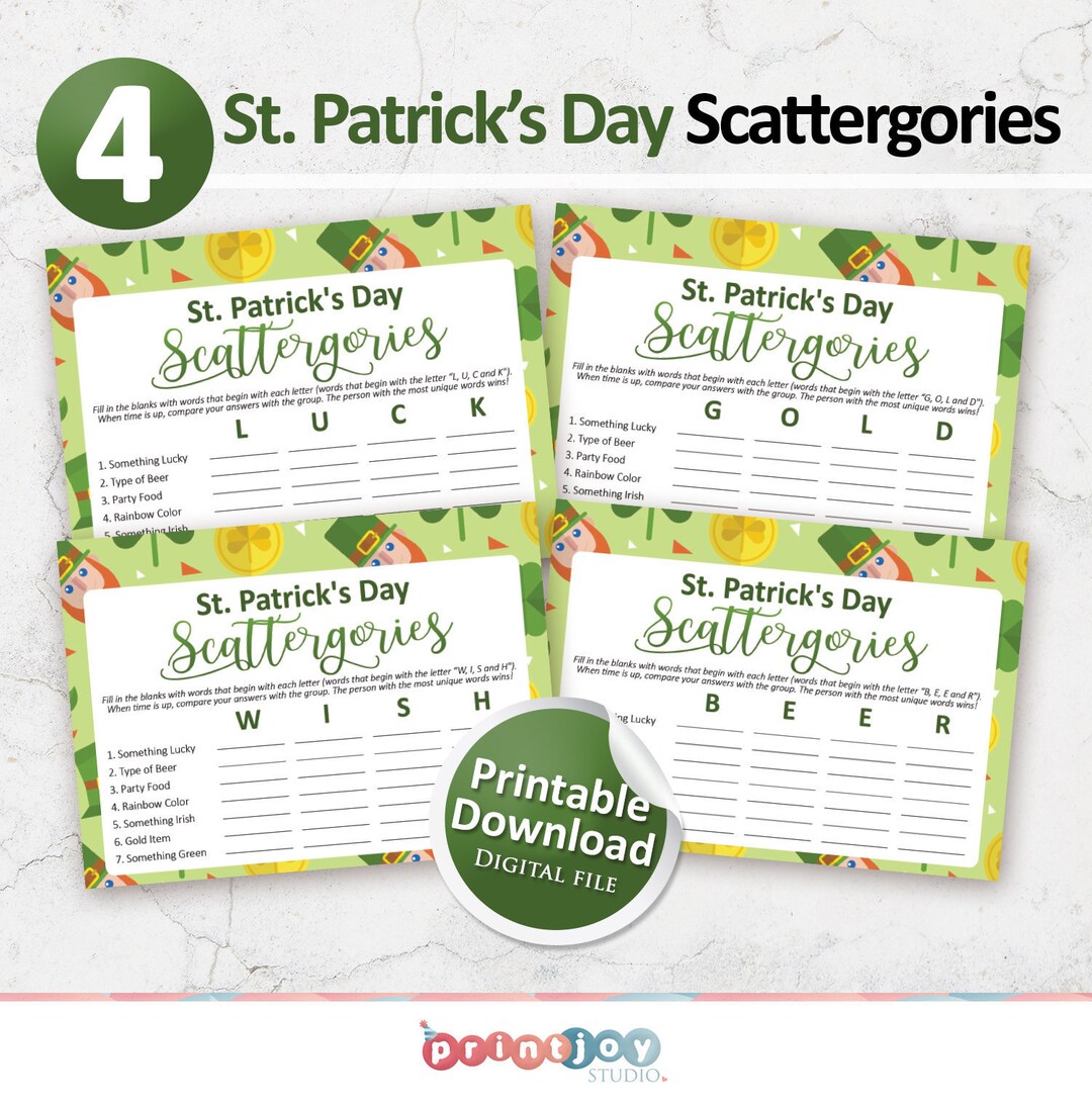 St Patricks Day Game, Scattergories Game, Printable Games, Saint ...