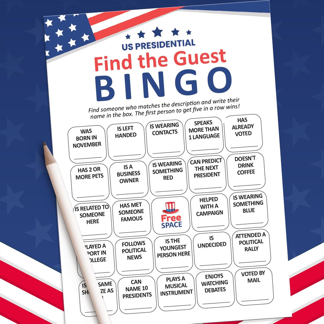 Find the Guest Bingo Game, 2024 Election, Donald Trump Vs Kamala Harris ...
