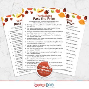 Thanksgiving Games Printable, Pass the Gift Game, Party Games, Adult ...