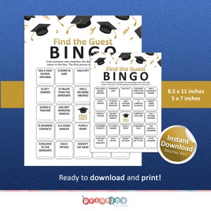 Graduation Party Ideas, Find the Guest Bingo, Graduation Games, Class ...