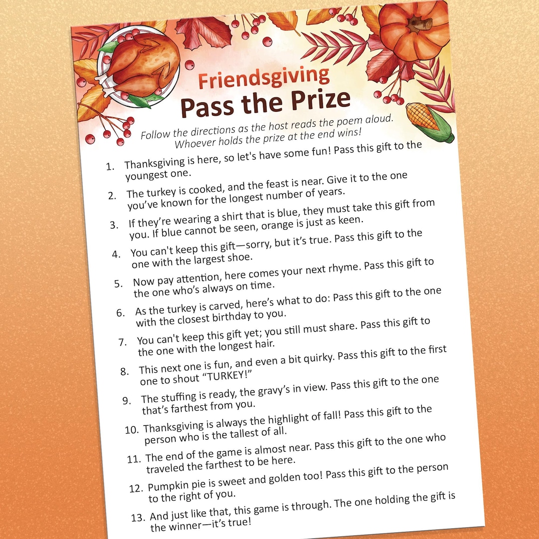 Friendsgiving Games Printable, Pass the Gift Game, Party Games, Pass ...