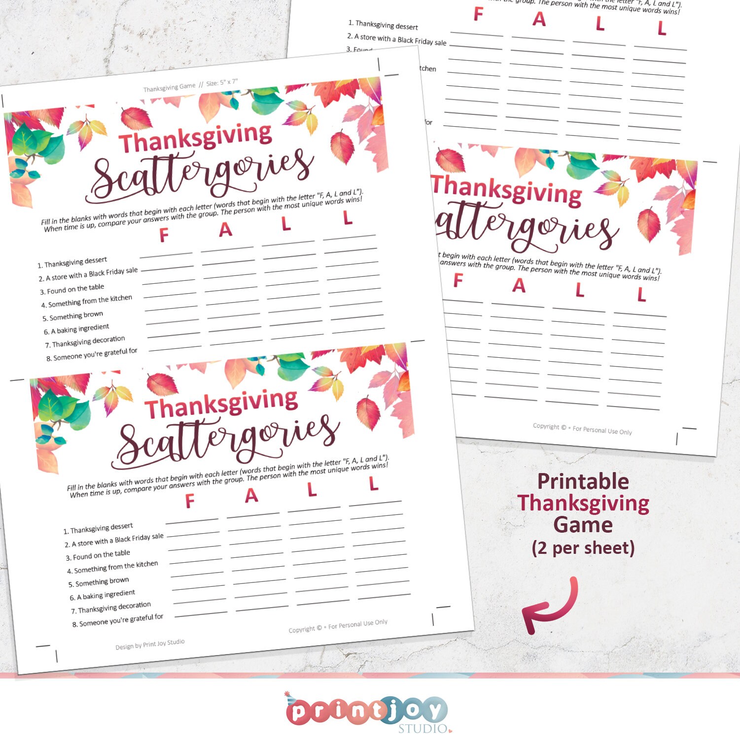 Thanksgiving Games Printable Scattergories Game for - Etsy