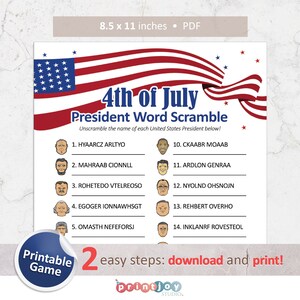 4th of July Printable Game, President Trivia Game, Fourth of July ...