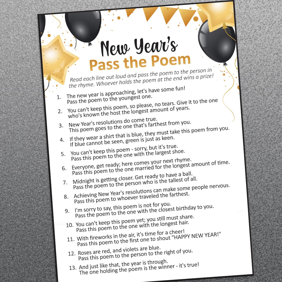 Pass the Gift Poem, Pass the Poem, NYE Games, Gift Exchange Game, New ...