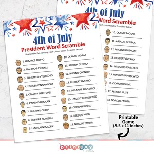 4th of July Printable Game, President Trivia Game, Fourth of July ...