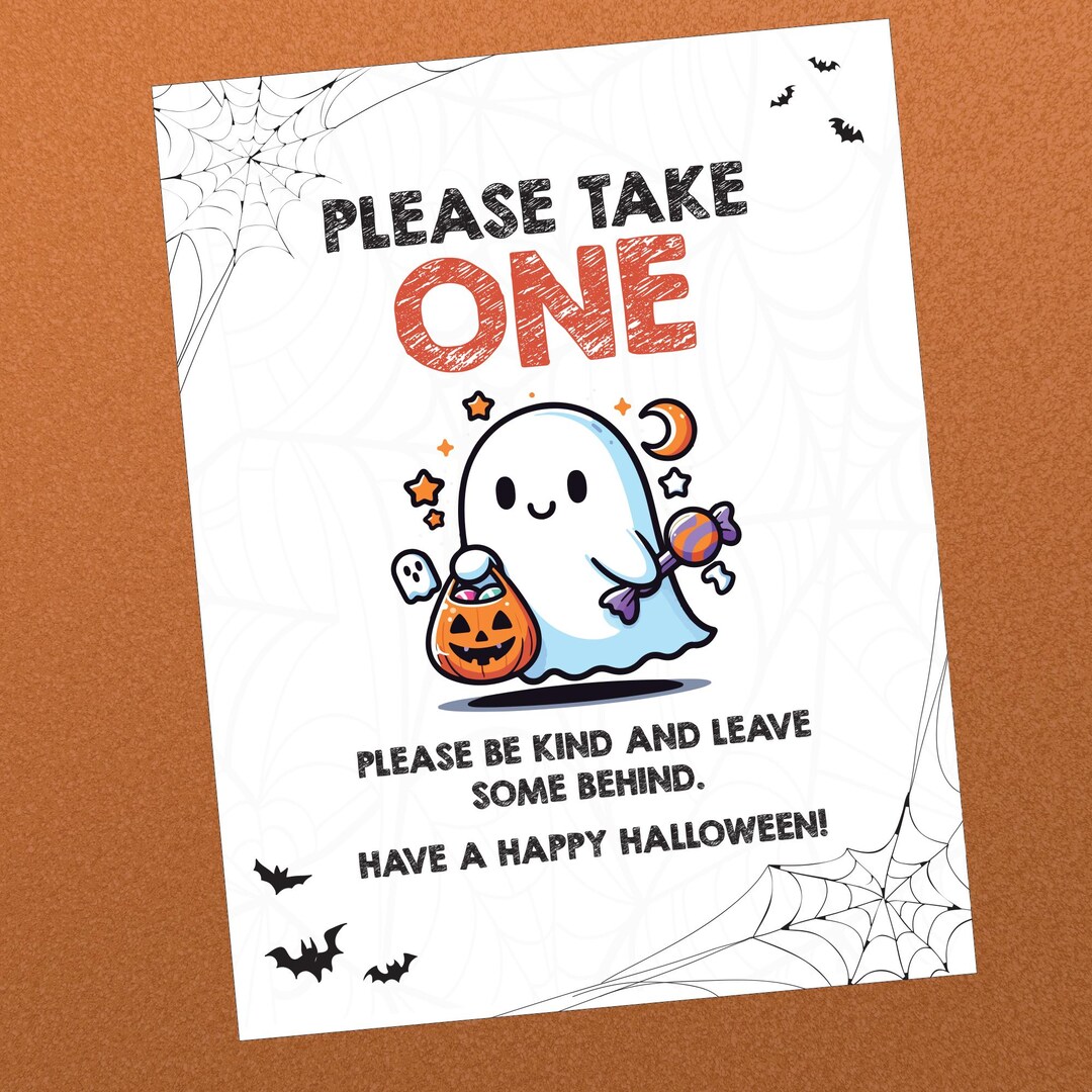 Printable Halloween Sign, Please Take One, Halloween Candy Sign, Front ...