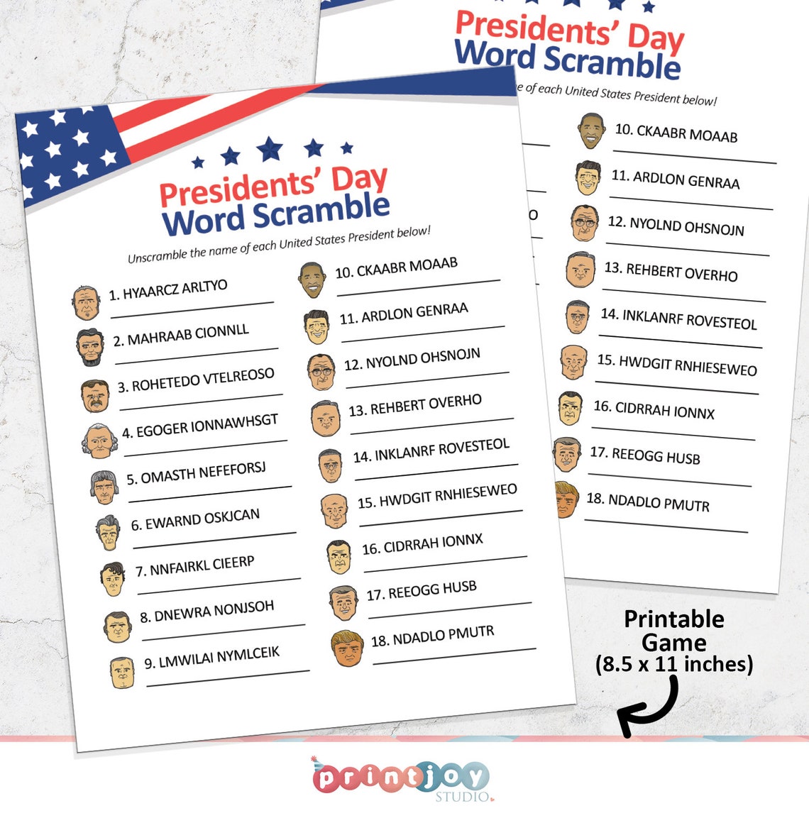 Presidents Day Game US Presidents Game Printable Games - Etsy