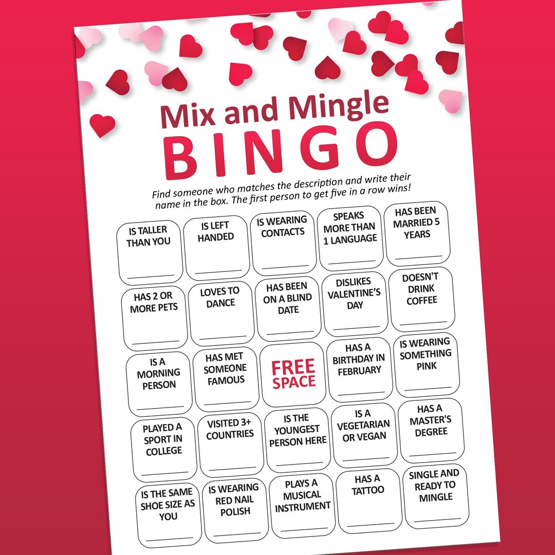 Valentine Games, Mix and Mingle Bingo, Valentines Games, Find the Guest ...