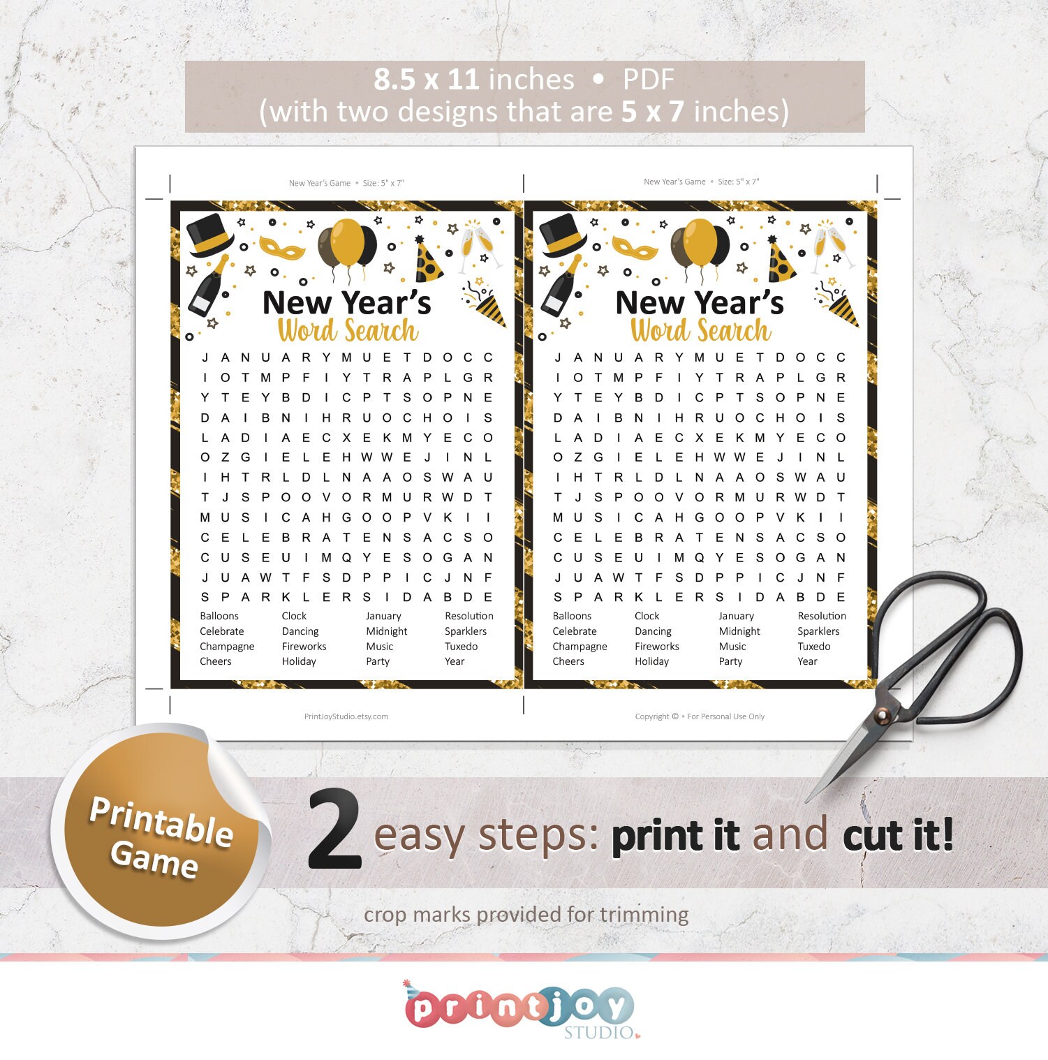NYE Games, New Years Games, New Years Eve Games, Word Search Game for ...