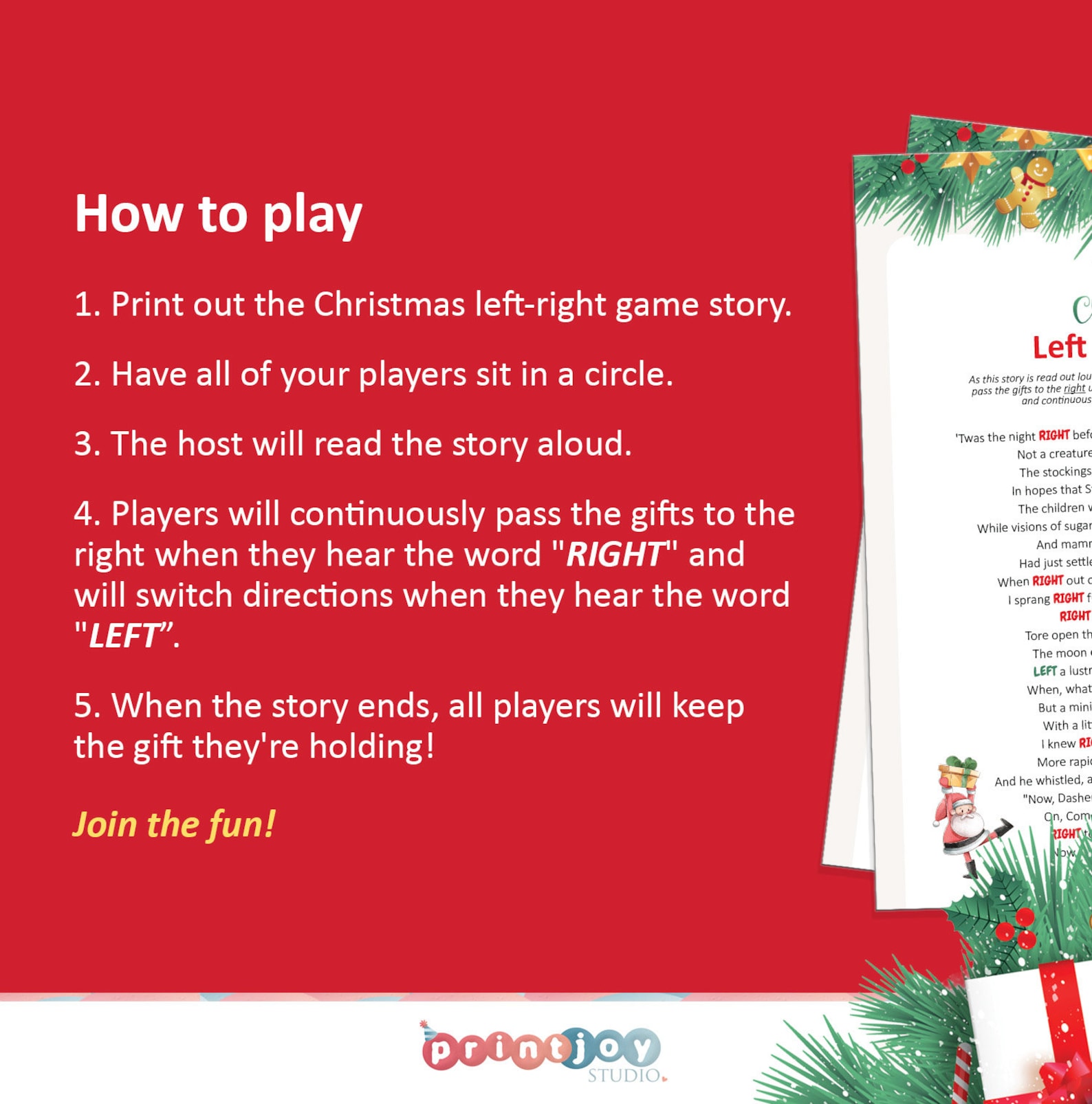 Left Right Christmas Game, Pass the Gift Game, Left Right Game ...