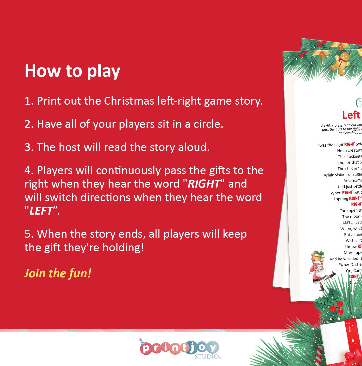 Left Right Christmas Game, Pass the Gift Game, Left Right Game ...