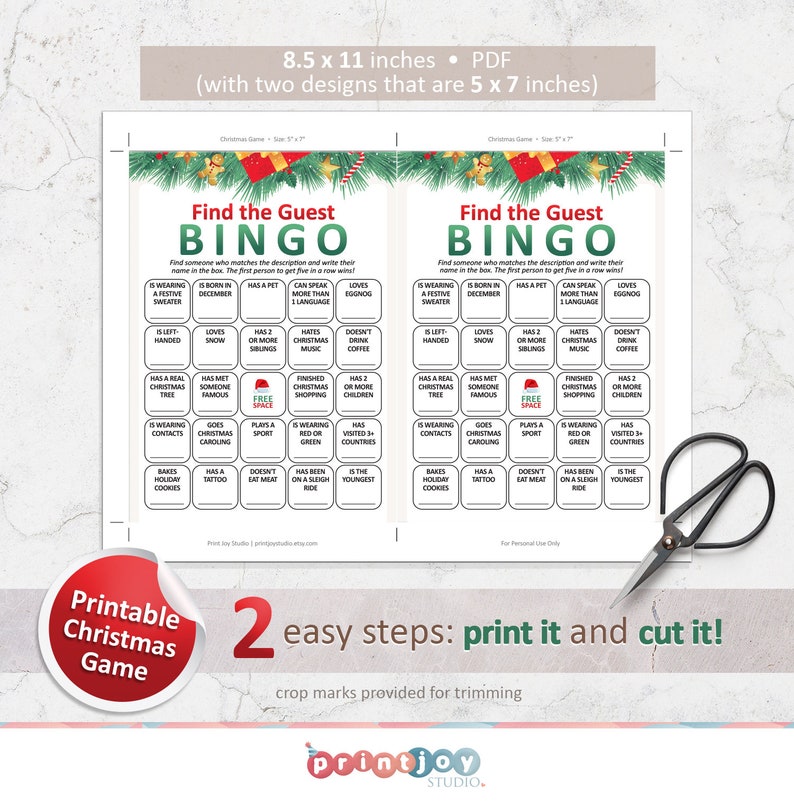 Find the Guest Bingo, Christmas Party Game, Christmas Bingo, Find the ...