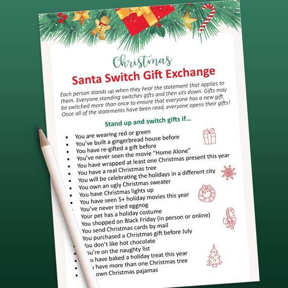 Christmas Gift Exchange Game Santa Switch Game Gift Exchange Questionnaire Gift Exchange Form Gift Swap Game Present Exchange Game Etsy