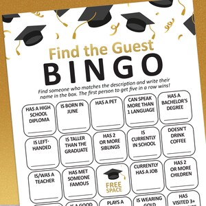 Graduation Party Ideas, Find the Guest Bingo, Graduation Games, Class ...