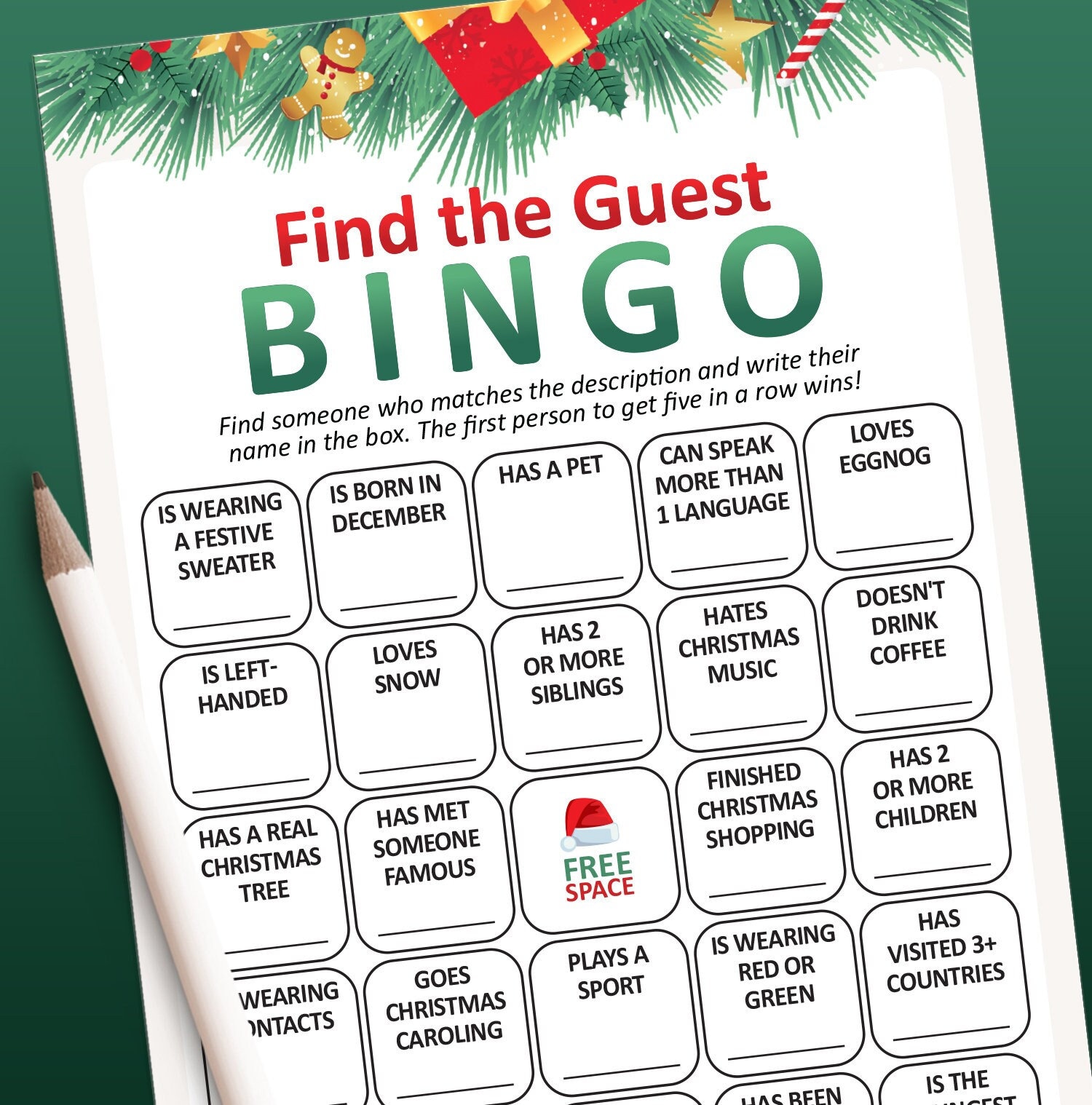 Find the Guest Bingo, Christmas Party Game, Christmas Bingo, Find the ...