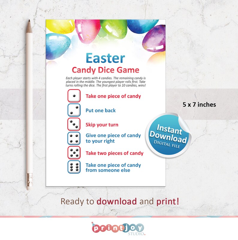 Easter Dice Game, Candy Dice Game, Printable Easter Games, Dice Game ...