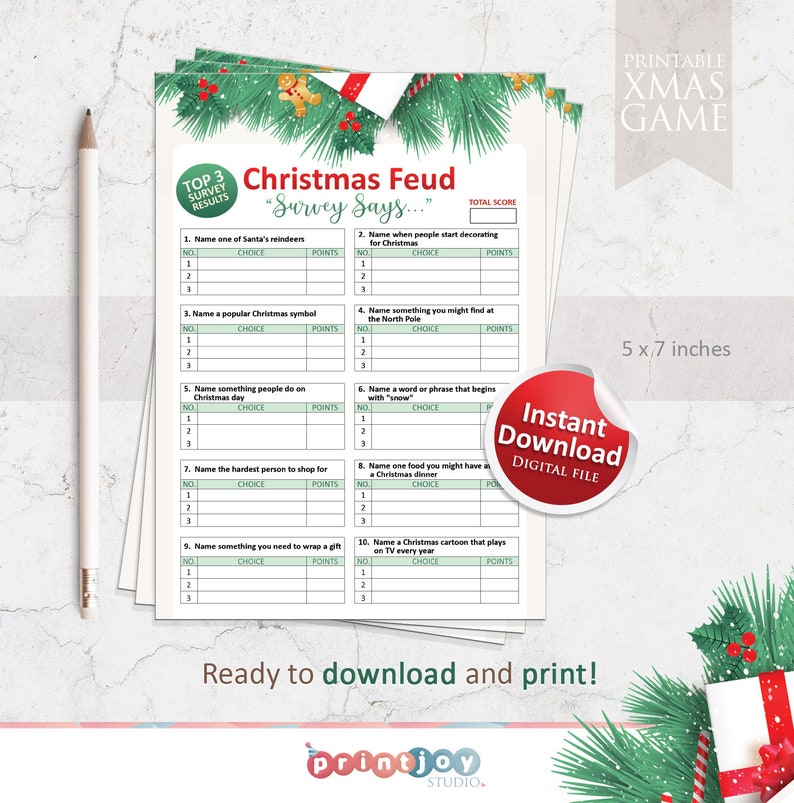 Christmas Games Printable Christmas Feud Game Holiday Party - Etsy