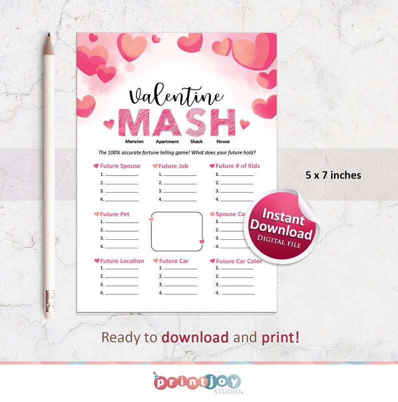 Valentines Day Games MASH Game Printable Valentines Games | Etsy