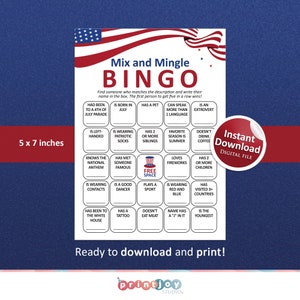 Mix and Mingle Bingo, 4th of July Games, Patriotic, Games for Adults ...