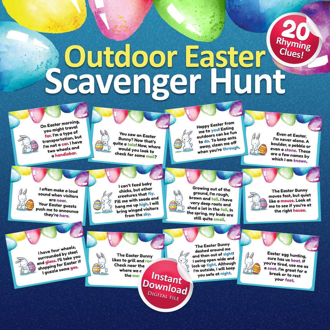 Outdoor Easter Scavenger Hunt for Kids, Easter Hunt Clues, Printable ...