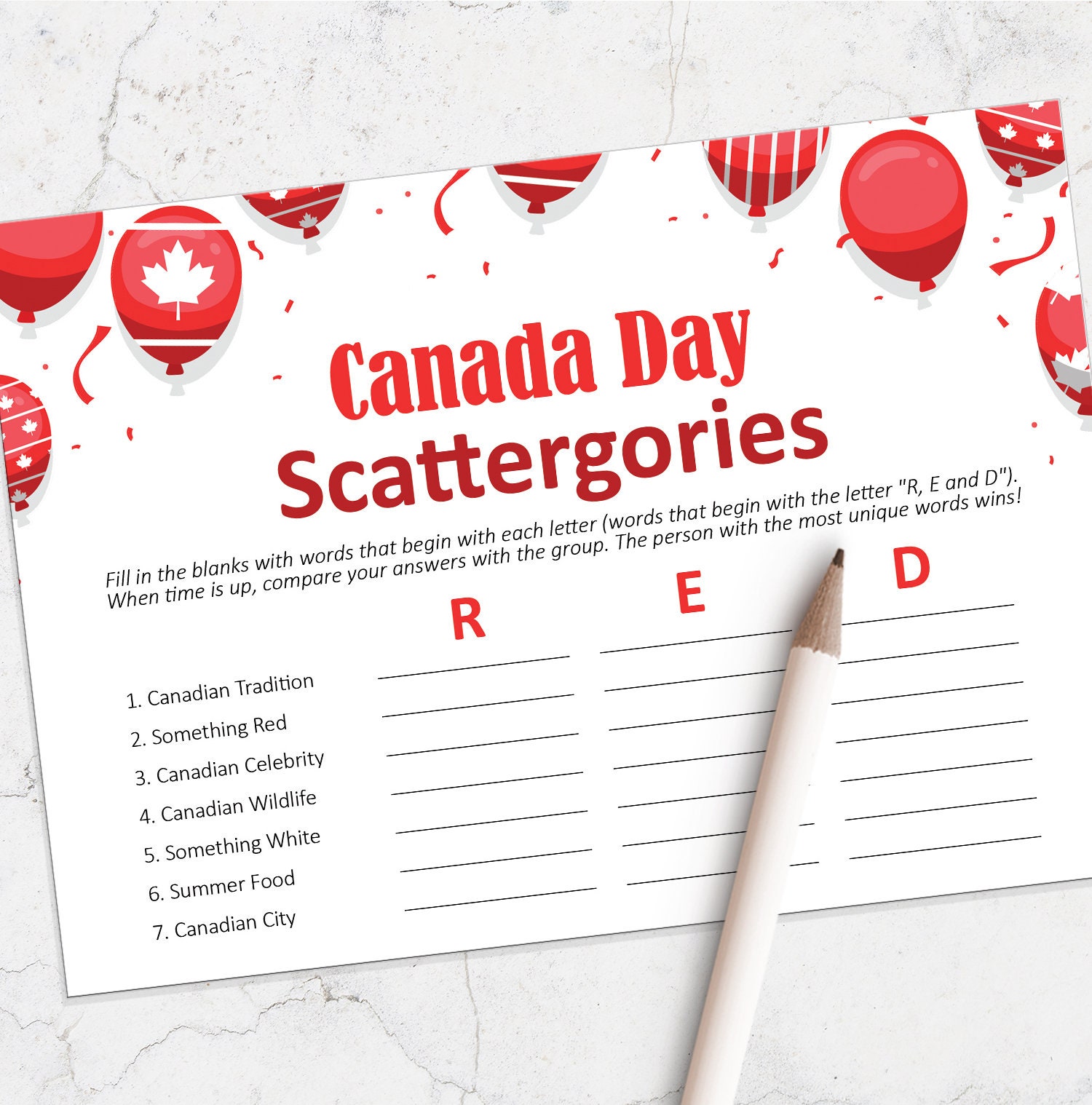 Printable Canada Day Game Canada Day Scattergories Canada - Etsy