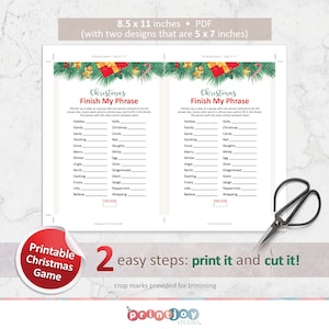 Finish My Phrase Christmas, Christmas Party Game, Christmas Finish That ...