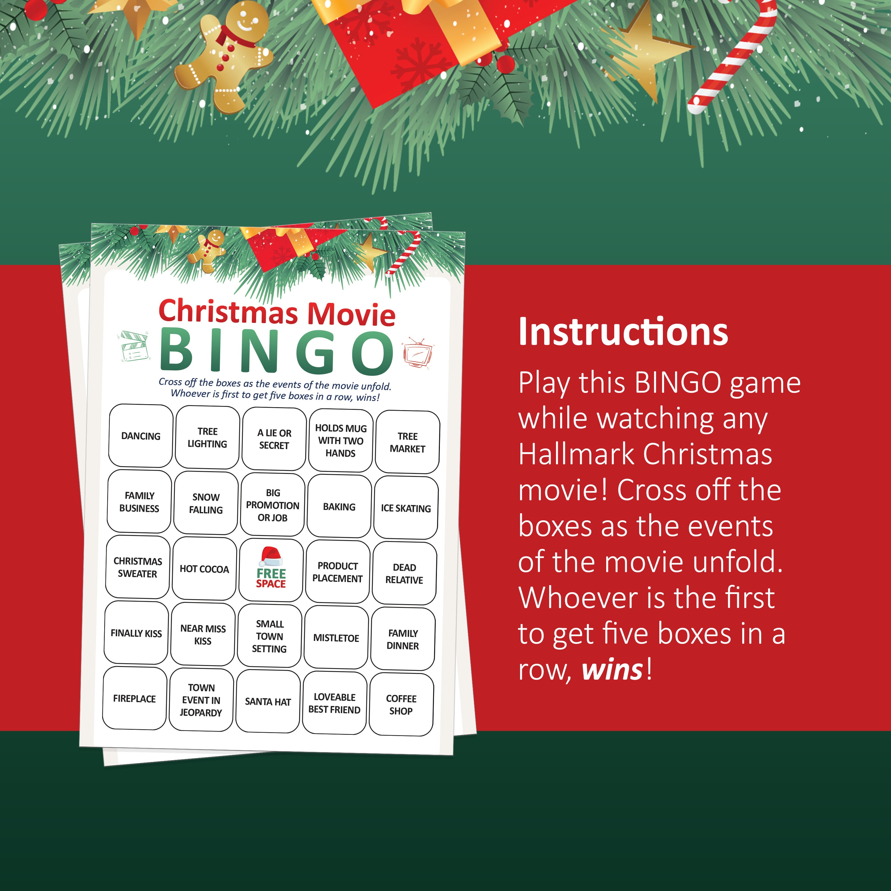 Christmas Movie Bingo Christmas Bingo Hallmark Bingo PDF - Etsy