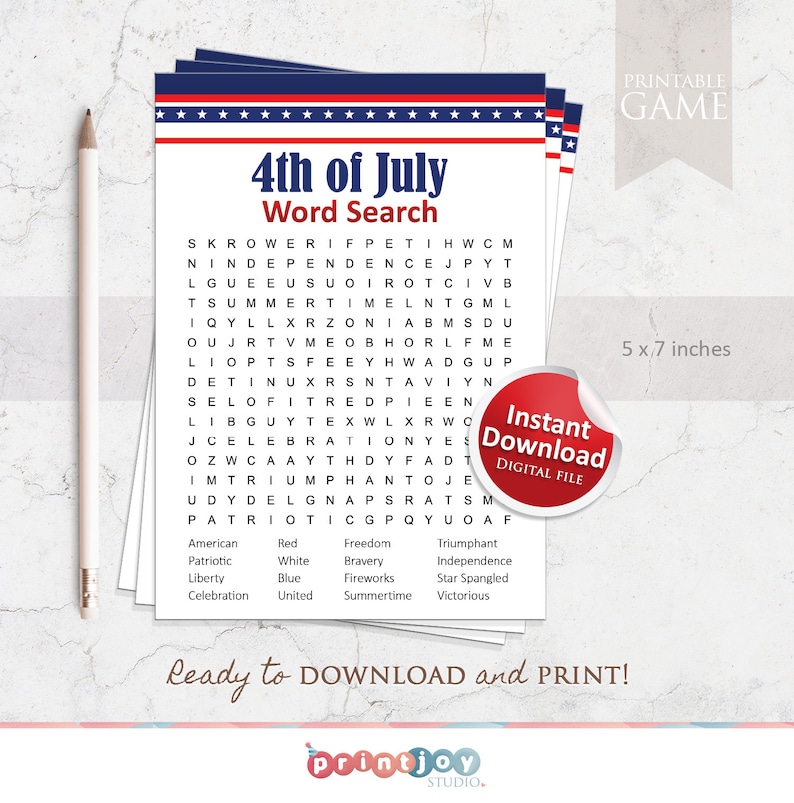 4th of July Printable Game, Fourth of July Word Search Game ...