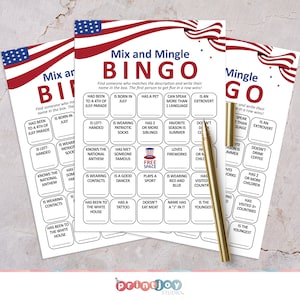 Mix and Mingle Bingo, 4th of July Games, Patriotic, Games for Adults ...
