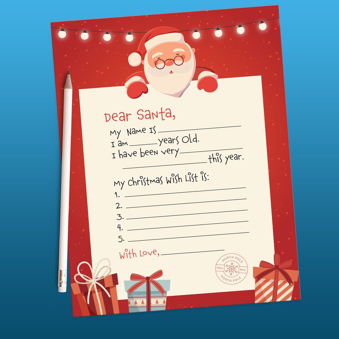 Letter to Santa, Christmas Wish List Printable, Christmas List, Dear ...
