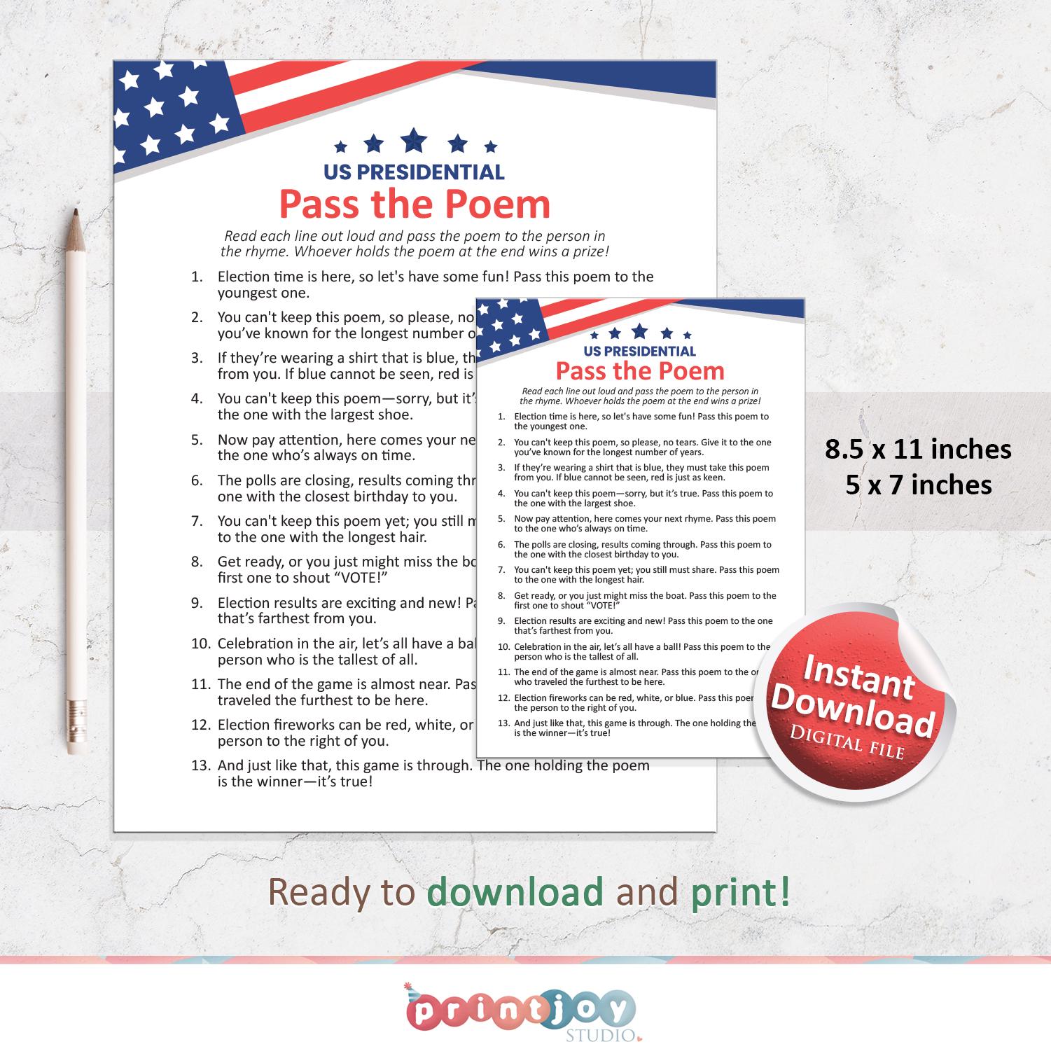 2024 Election Pass the Poem, Party Games, Left Right Poem, Donald Trump ...