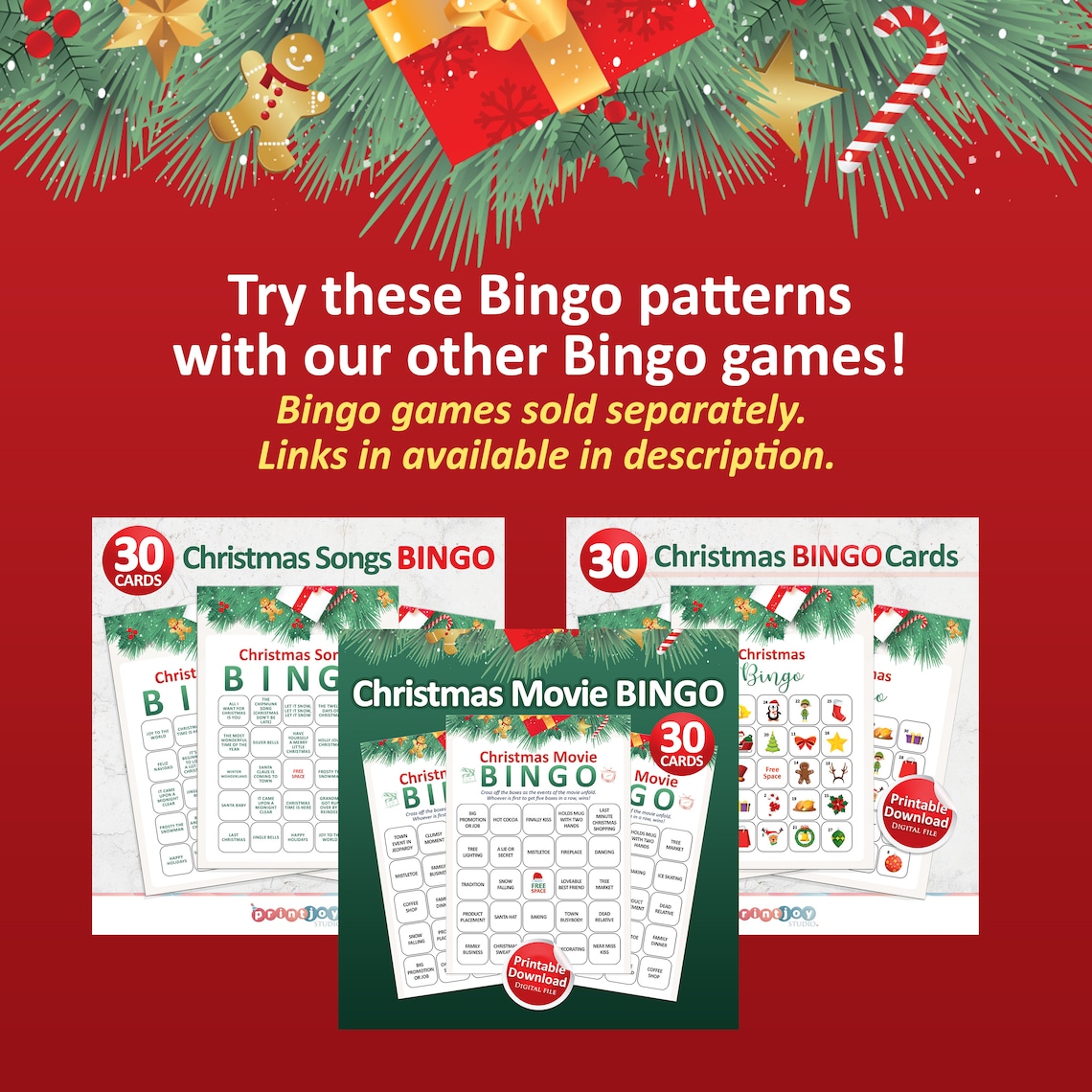 Christmas Bingo Patterns Bingo Game Patterns Winning Bingo - Etsy