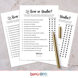 Wedding Games for Reception, Over or Under Bridal Shower, Bridal Shower ...